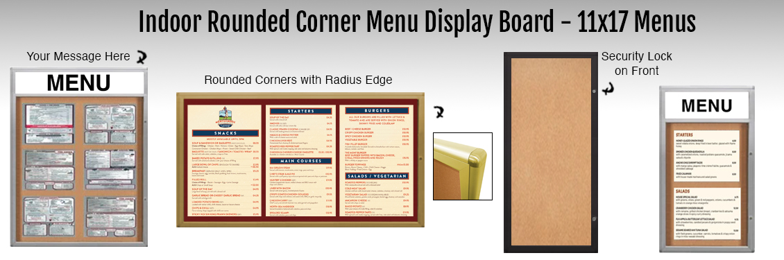 Indoor Rounded Corner Menu Display Board - 11x17 Menus – Displays4Sale
