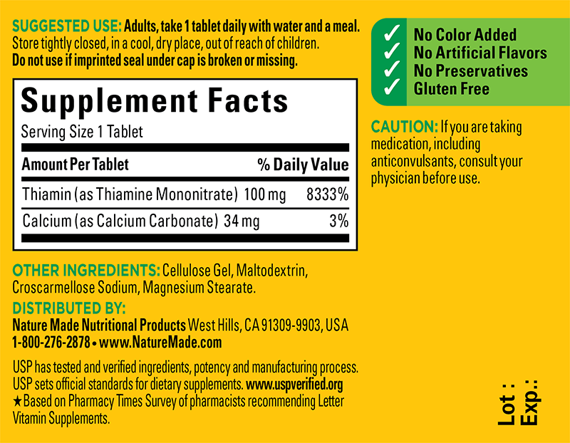 Vitamin B1 100 mg Tablets | Helps Maintain Nervous System | Nature Made®