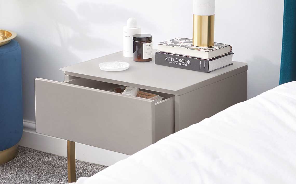 White Single Drawer Bedside Table | White & Brass Side Table | Danetti