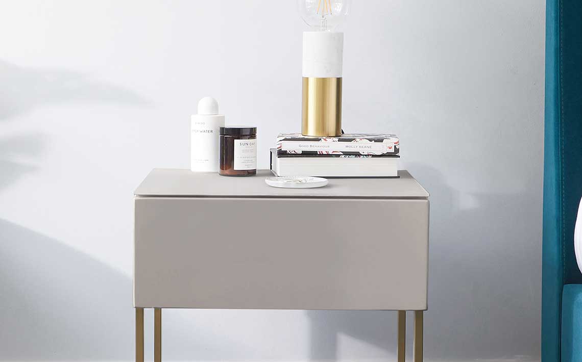 White Single Drawer Bedside Table | White & Brass Side Table | Danetti