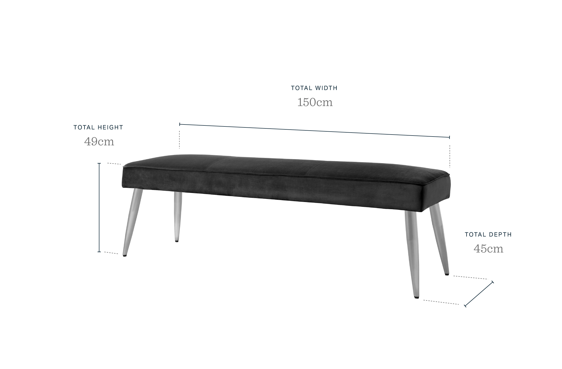 Mellow 3 Seater Grey Velvet Dining Bench Without Backrest | Danetti