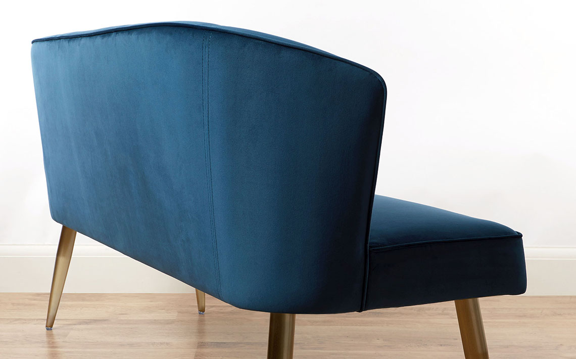 Dark Blue Velvet & Brass 3 Seater Bench with Backrest by Danetti