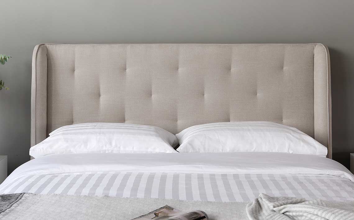 Lenora Cream Fabric Double Bed With Storage | Danetti