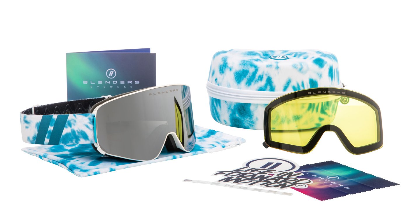 Flowmotion Snowboard & Ski Goggles - Silver & Blue Tie Dye Goggles for ...