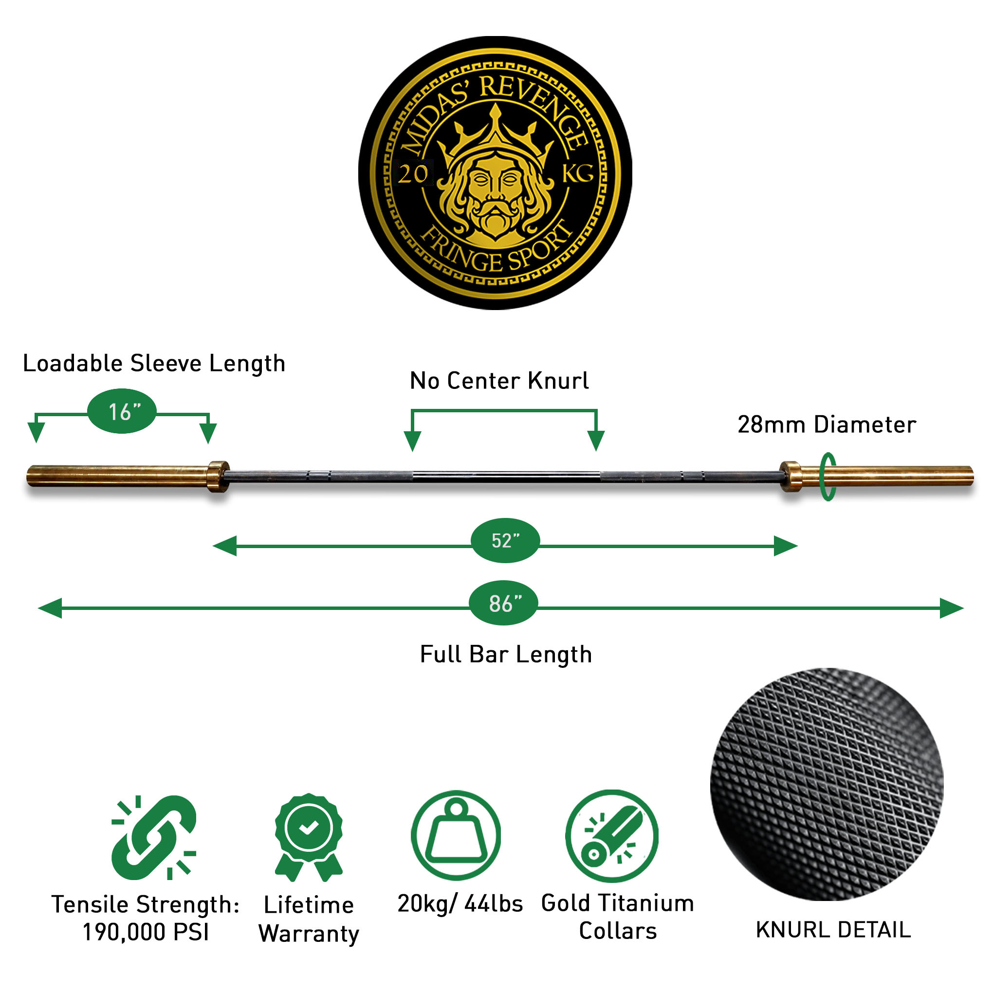 20kg Midas Revenge Bar | Best Garage Gym Bar – Fringe Sport