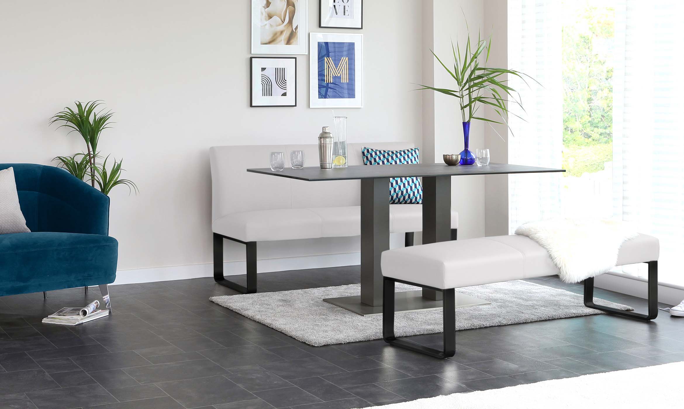 Loop 3 Seater Bench Light Grey Without Backrest | Danetti