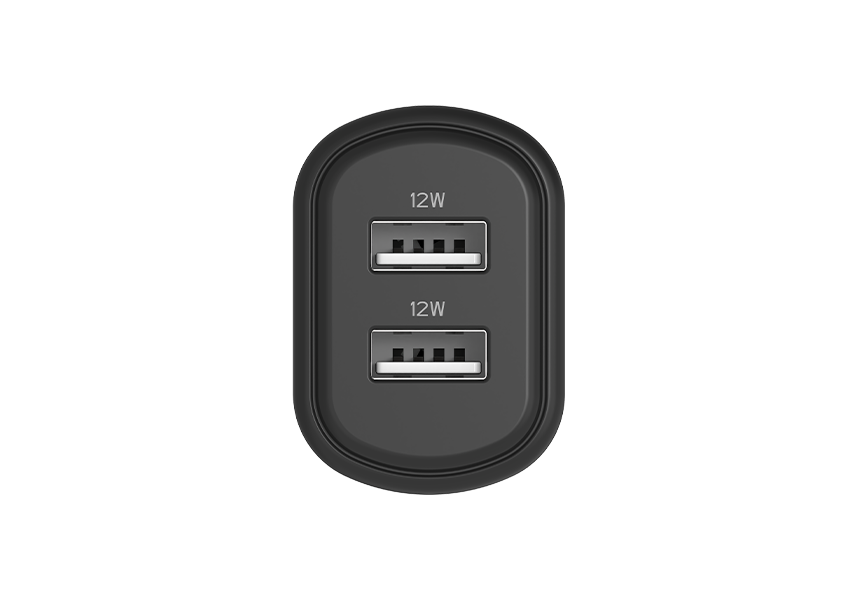 12W USB-A Dual Port Wall Charger - Black