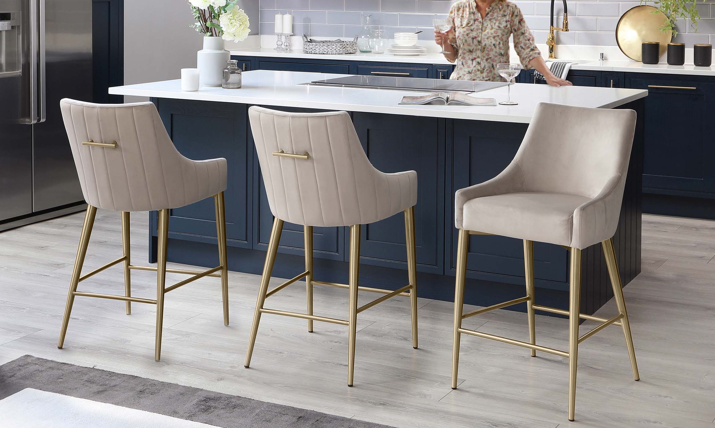 Juliana Champagne Velvet and Brushed Bar Stool | Danetti