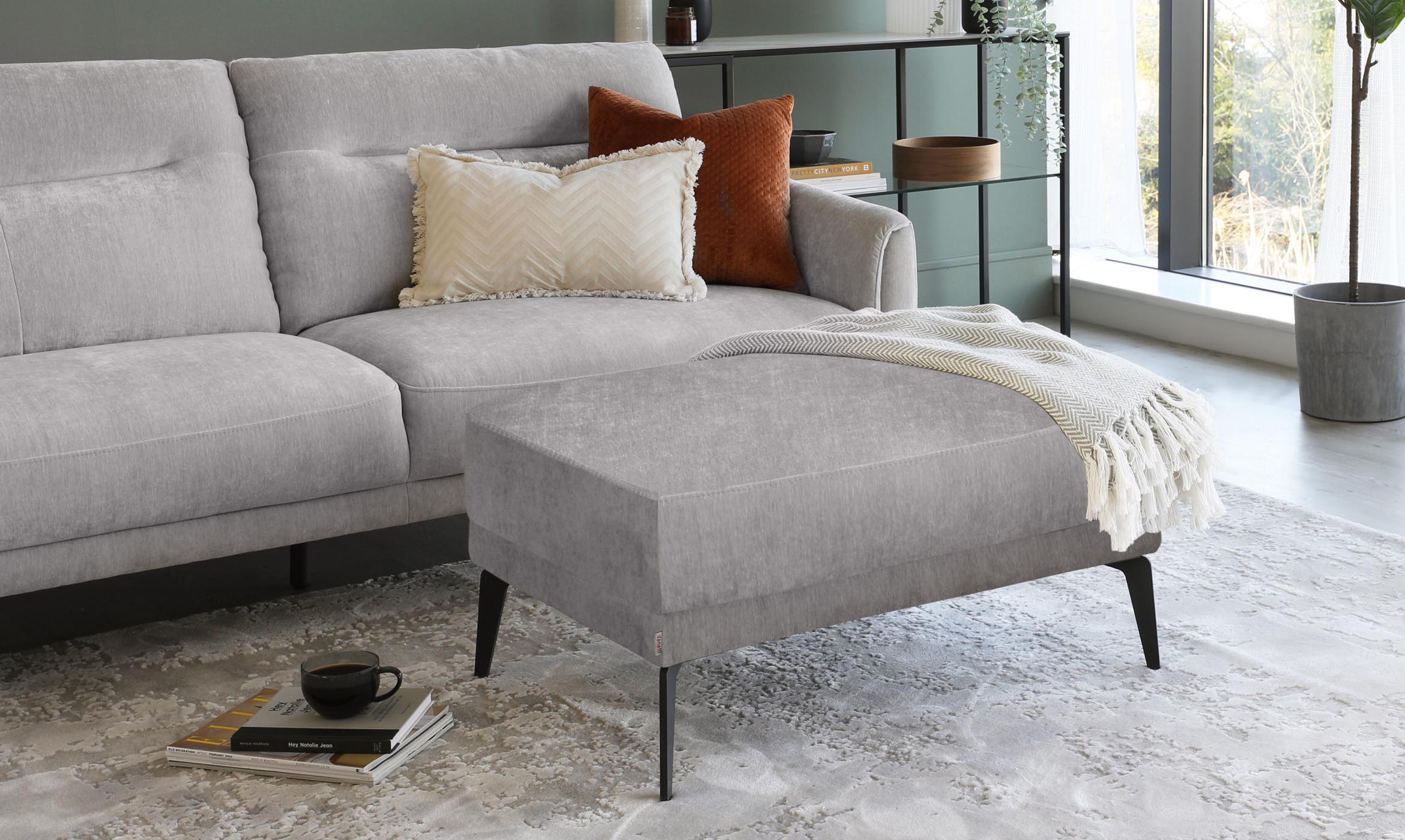 Brooks Light Grey Fabric Footstool by Danetti