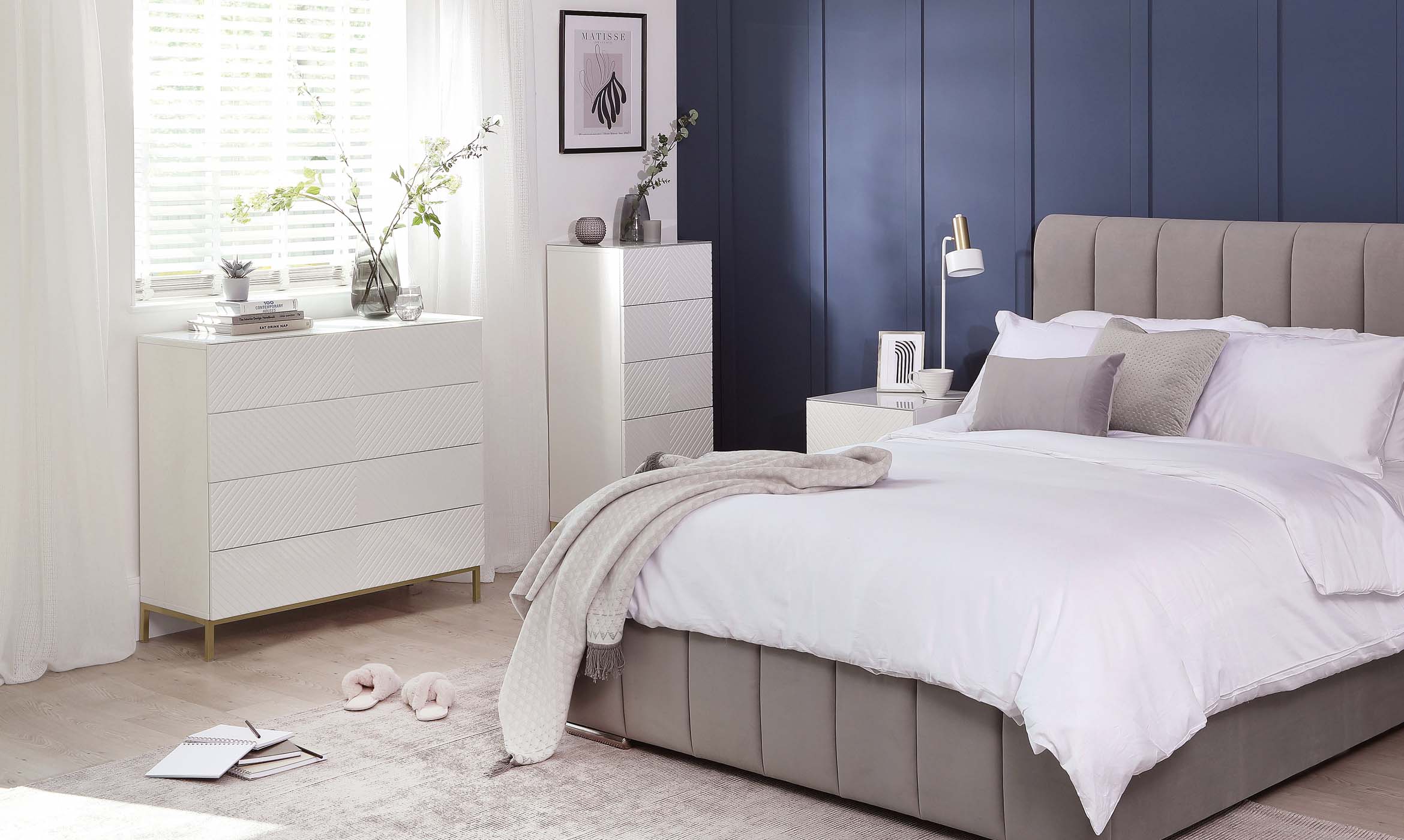 Noah White Gloss Tallboy With Brass Legs | Danetti