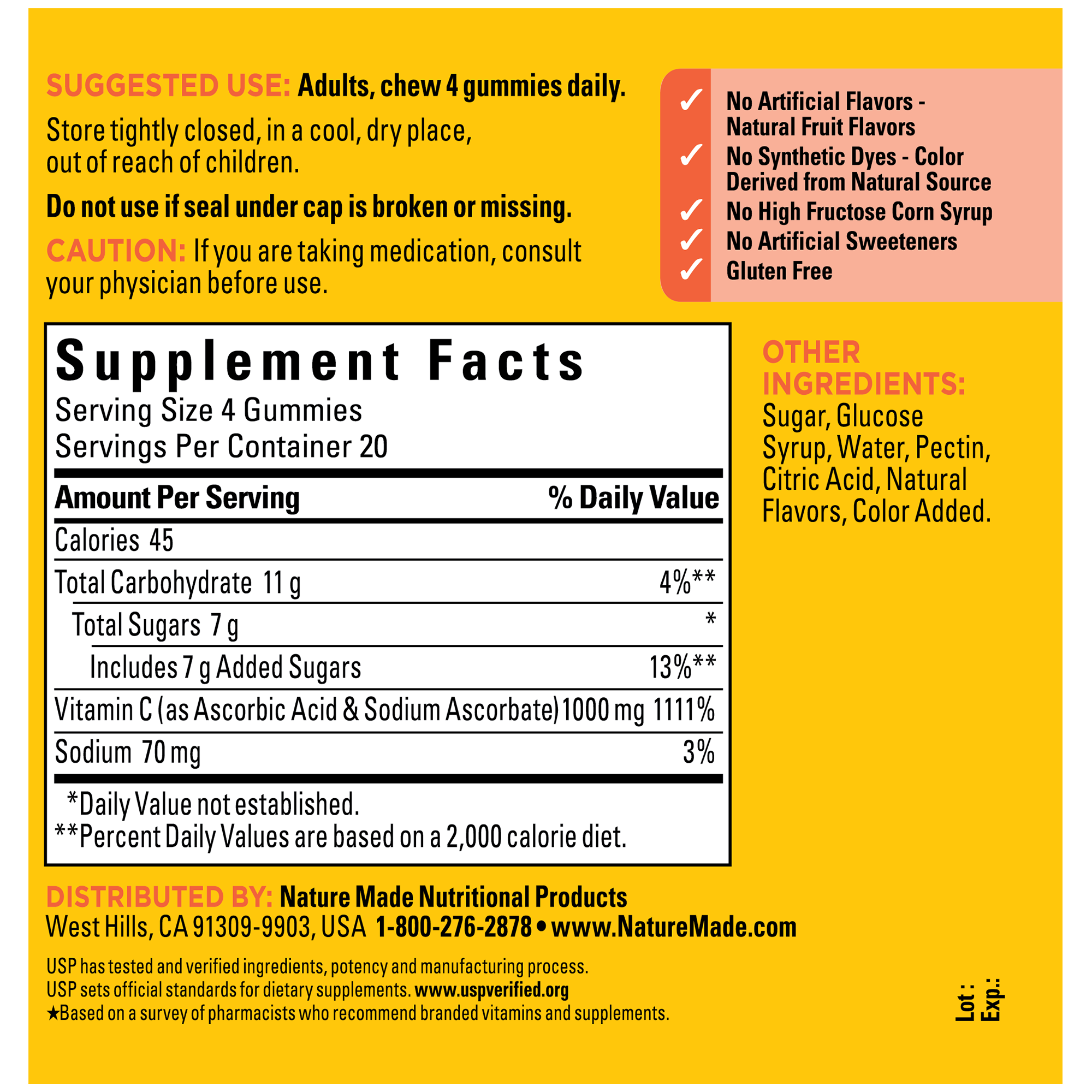 Vitamin C Gummies Maximum Strength Dosage‡ 1000 mg per serving & Nature ...