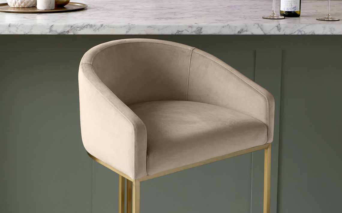Dakota Champagne and Brass Statement Velvet Bar Stool by Danetti