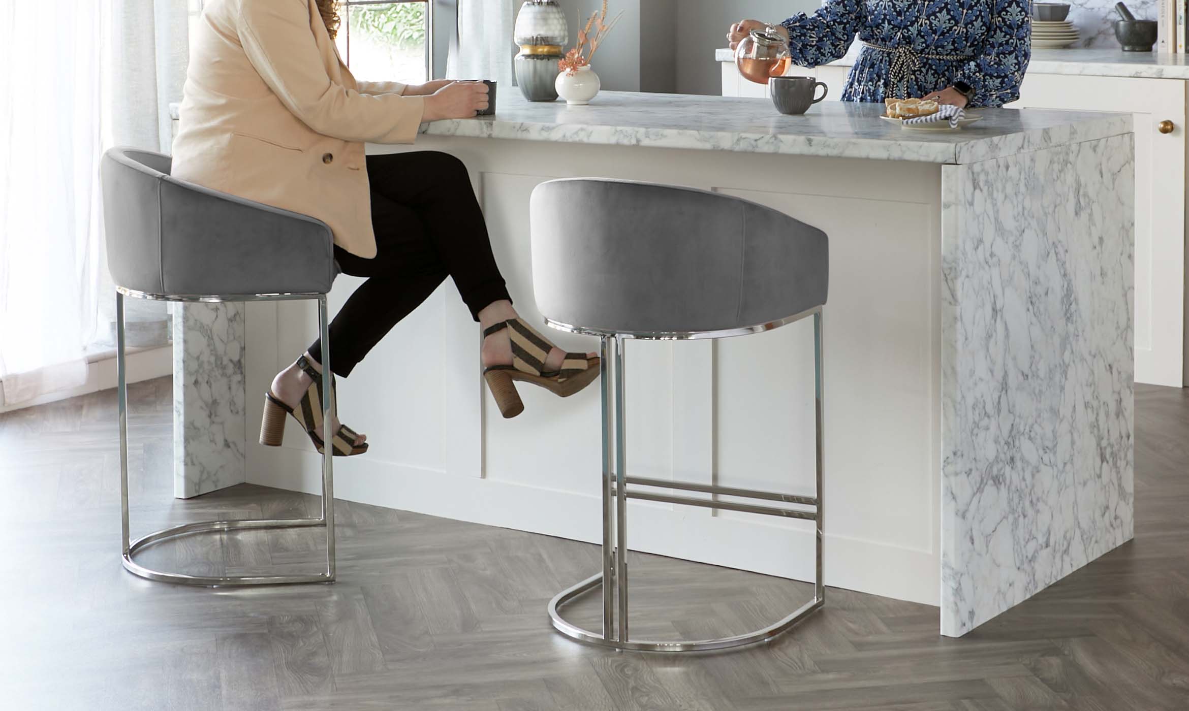 Dakota Dark Grey Statement Velvet Bar Stool by Danetti