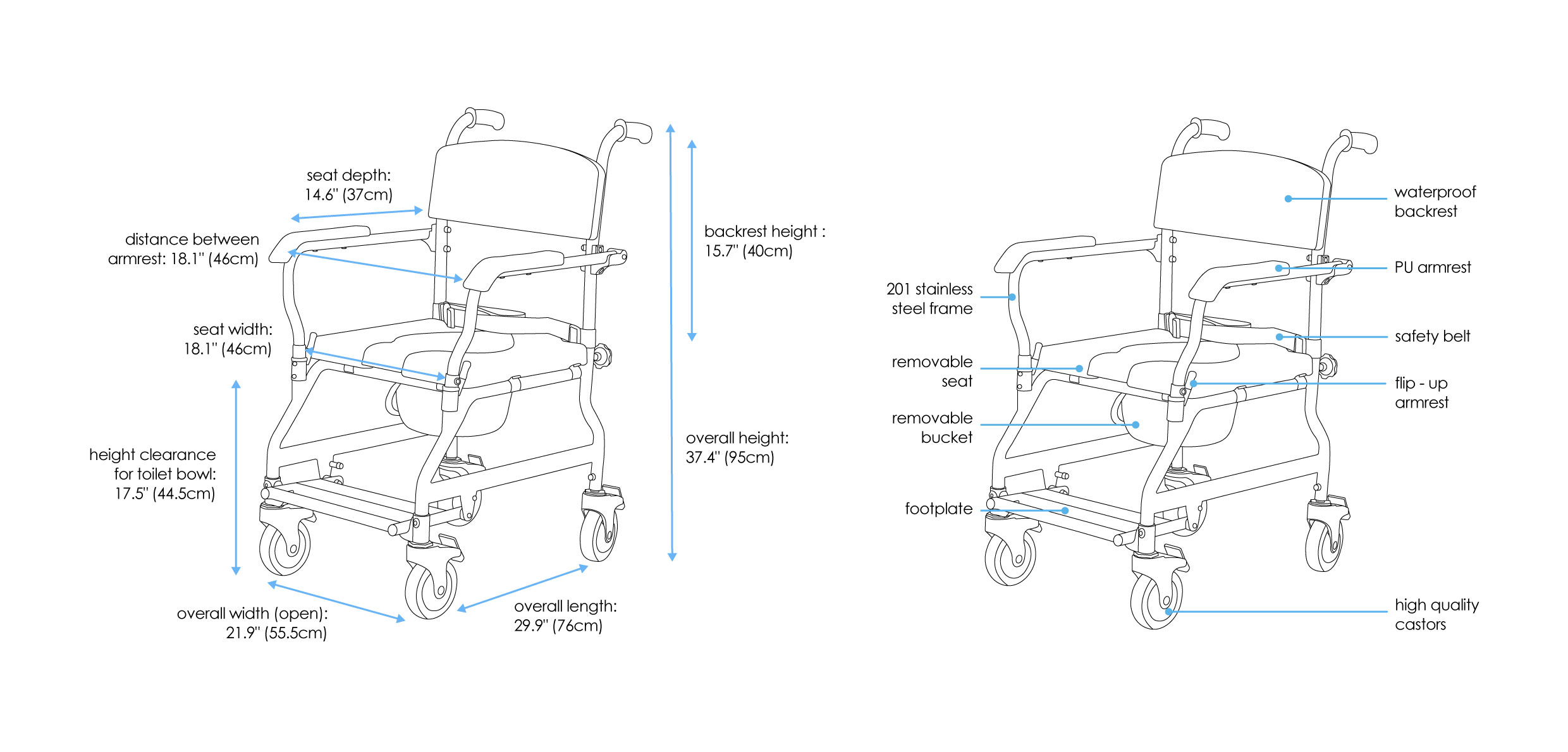 Bion Shower Commode C300 | Wide Clearance Armrests | 2-in-1 Commode ...