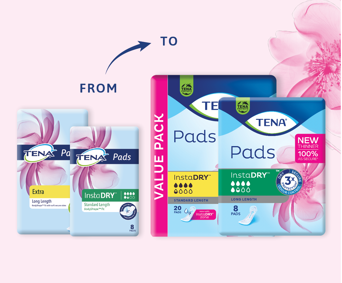 Incontinence Pads Change details - New & Improve pads | TENA